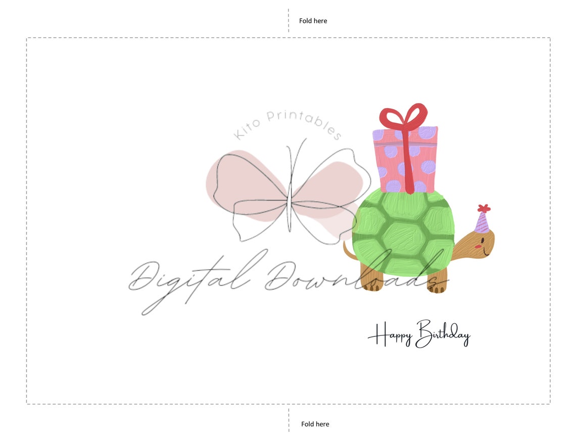 Printable Birthday Card, Turtle Happy Birthday Card, Greeting Card ...