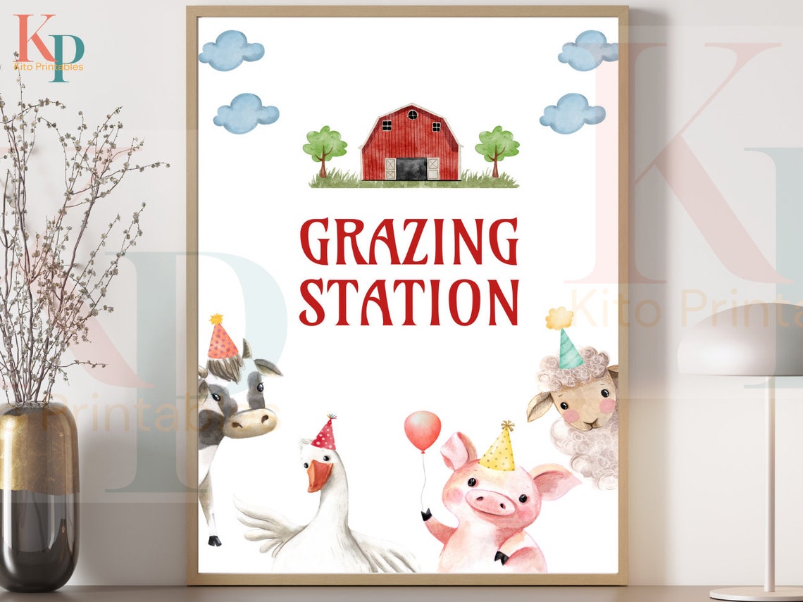 Grazing Station Sign Farm Party Barn Animals Birthday Sign - Etsy