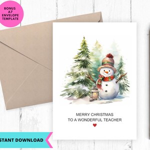 Printable Christmas Card, Merry Christmas, Teacher, Snowman, Wonderful ...