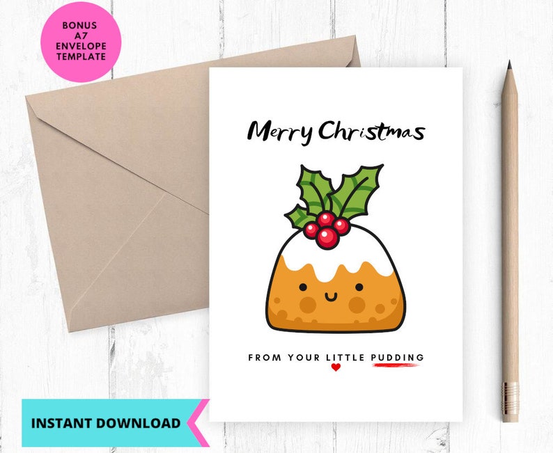 Printable Christmas Card, Pudding Christmas Card, Instant Download ...