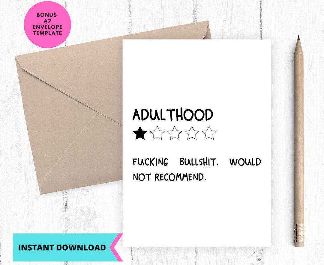 Funny Adulthood Rating Birthday Card (printable Digital Download) - Etsy