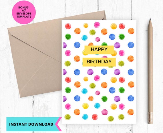 Printable Birthday Card Polka Dots Happy Birthday Card | Etsy