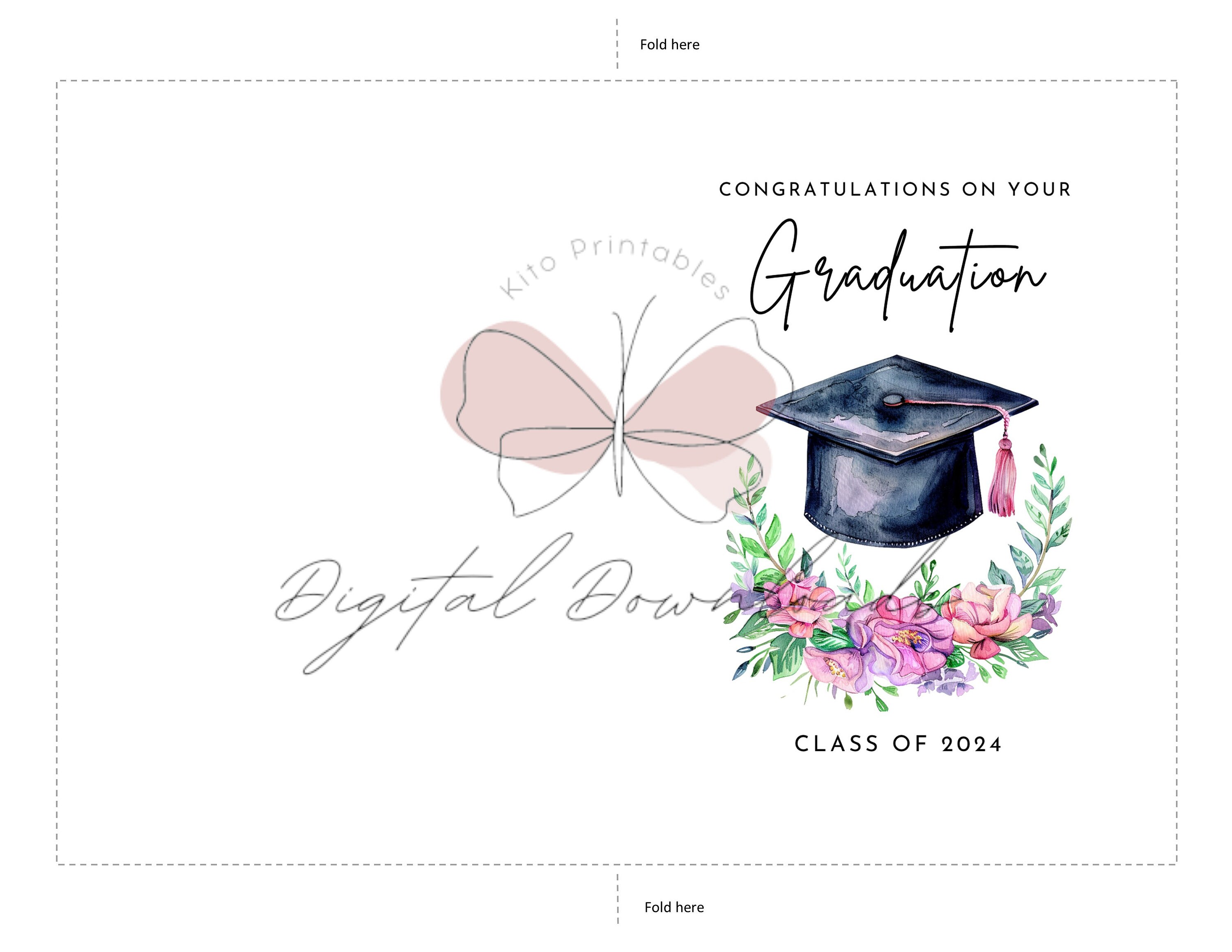 Printable Graduation Card, Grad Card, Class of 2024, Graduation Hat ...