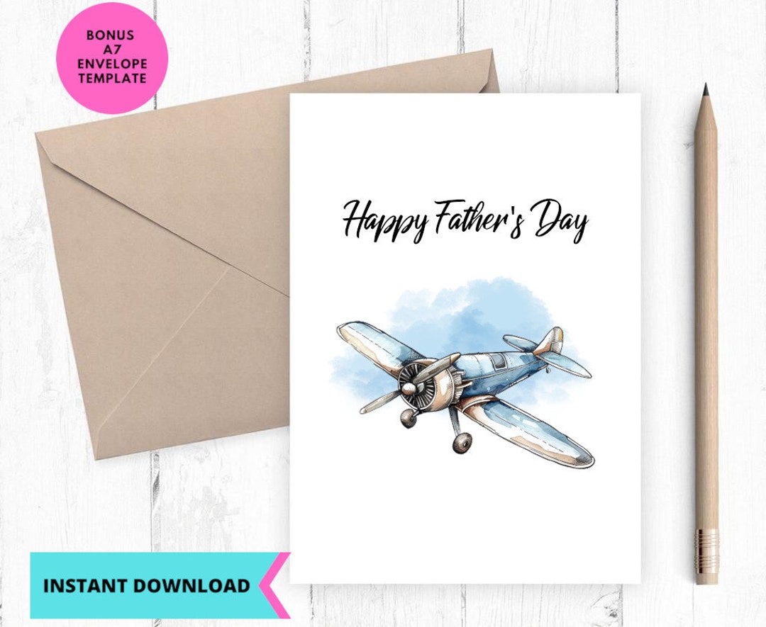 Printable Fathers Day Card, Plane Greeting Card, Plane Card for Dad ...