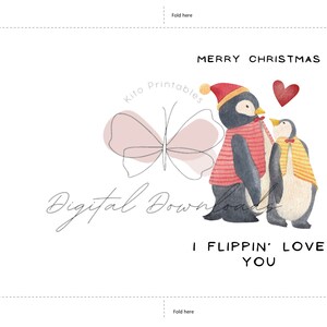 Printable Christmas Card, Penguin Christmas Card , I Love You Card ...