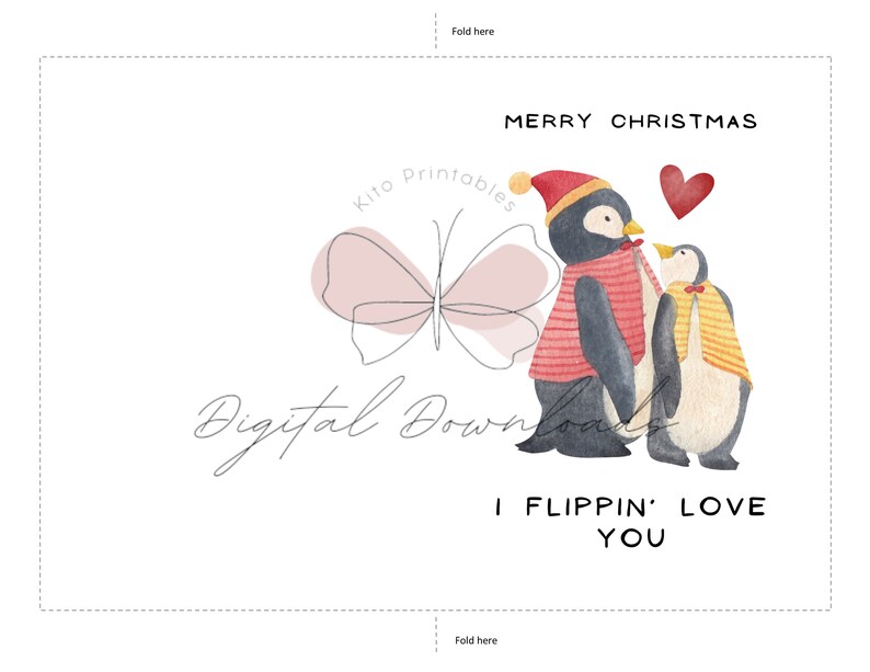 Printable Christmas Card, Penguin Christmas Card , I Love You Card ...