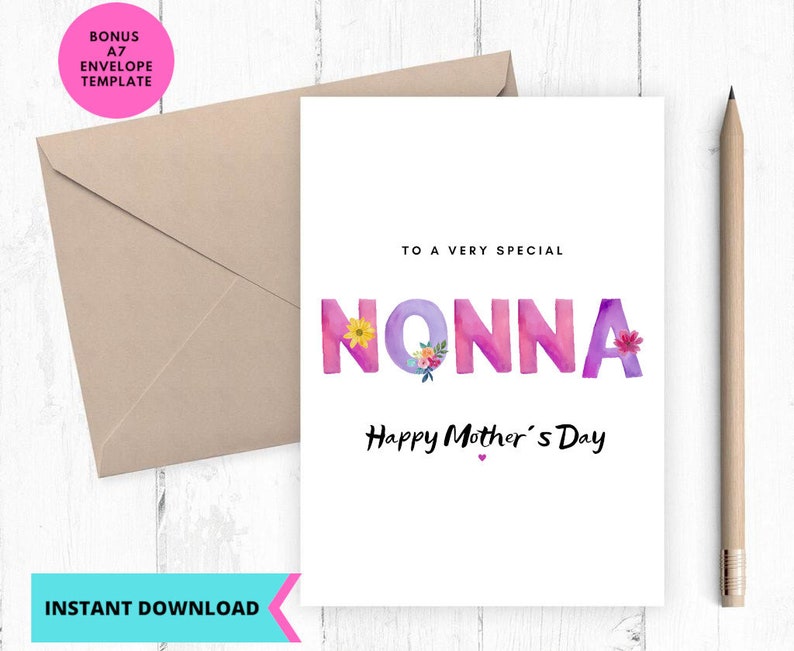 Printable Mothers Day Card, Card for Grandma, for Nonna, Digital Card ...