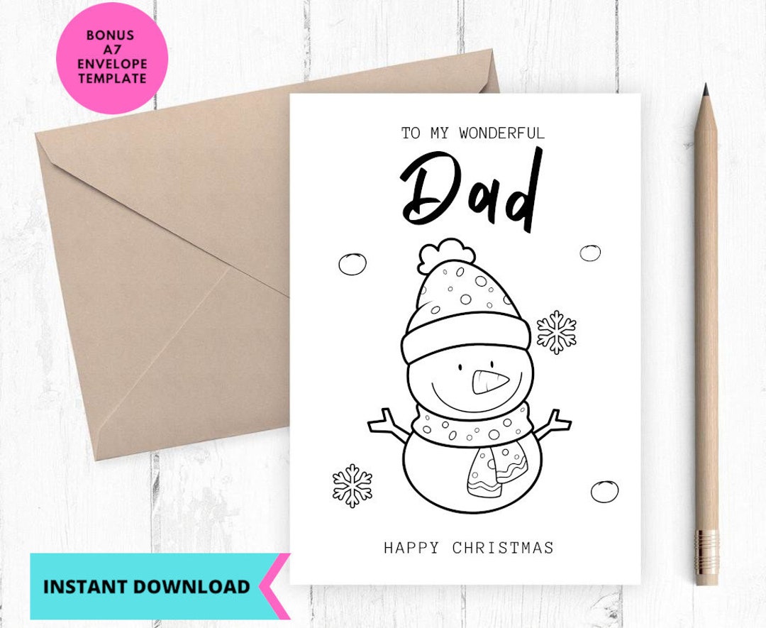 Printable Christmas Card, Merry Christmas, Coloring Card, Snowman ...