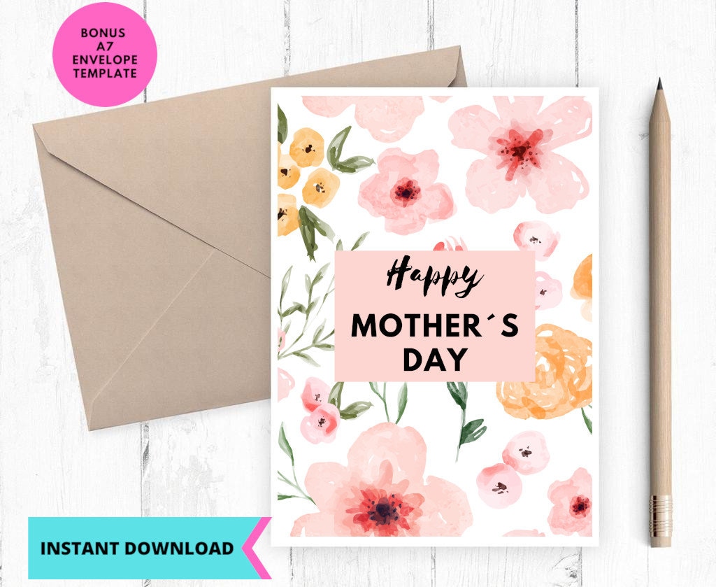 Printable Card, Cute Mothers Day Card, Happy Mothers Day, Floral Card, Greeting Card, Printable ...
