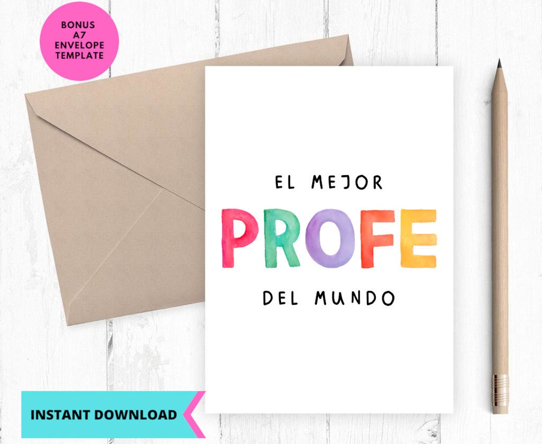 Printable Teacher Card, Thank You Teacher Card, Spanish Teacher Card ...