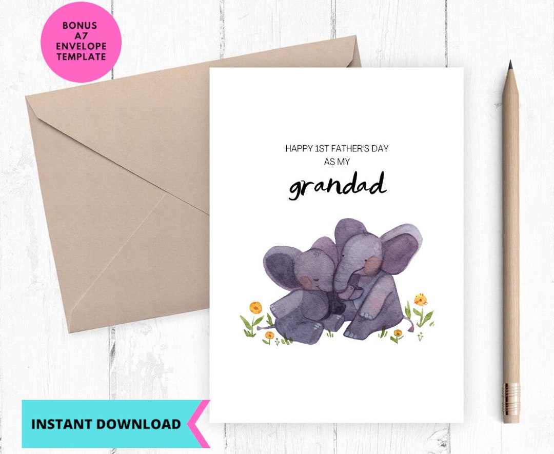 First Father's Day Grandad Card: Elephant Design (digital Download) - Etsy
