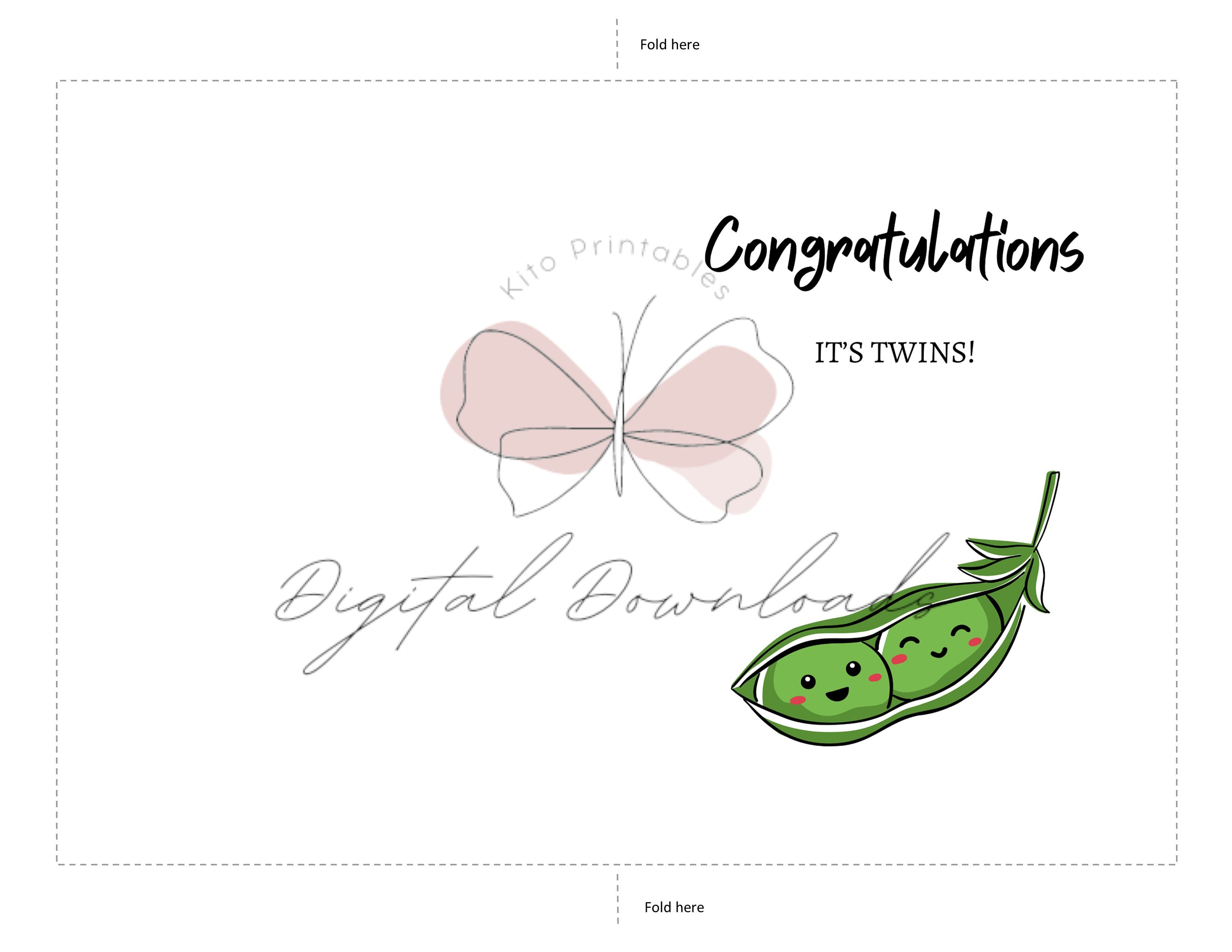 Printable Newborn Card, Baby Card, Its Twins, Baby Shower Card ...