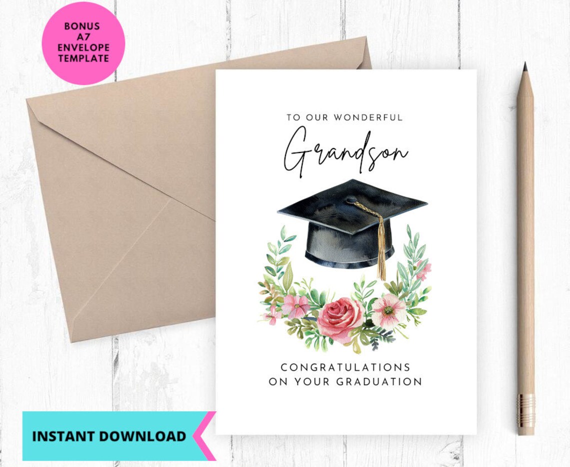 Printable Graduation Card, Grad Card, Grandson Graduation, Graduation ...