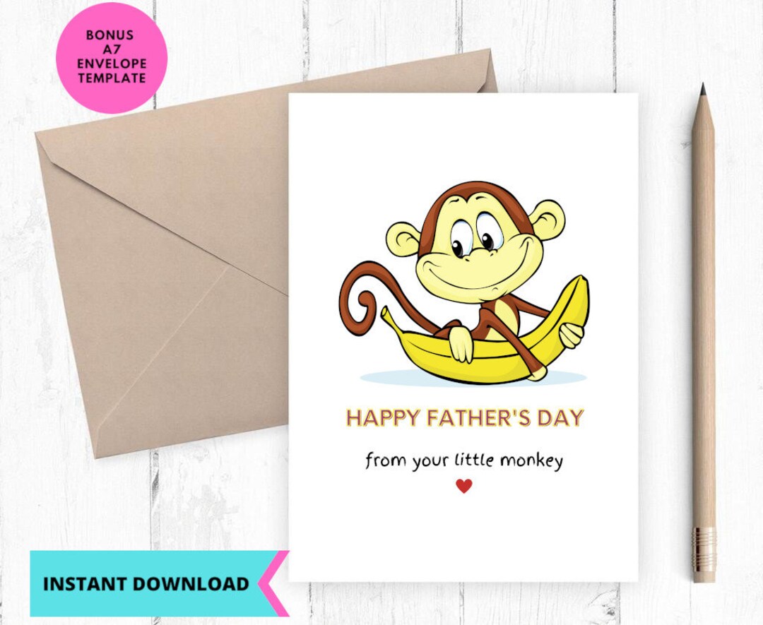 Funny Monkey Father's Day Card: Printable A7 Card (digital Download) - Etsy