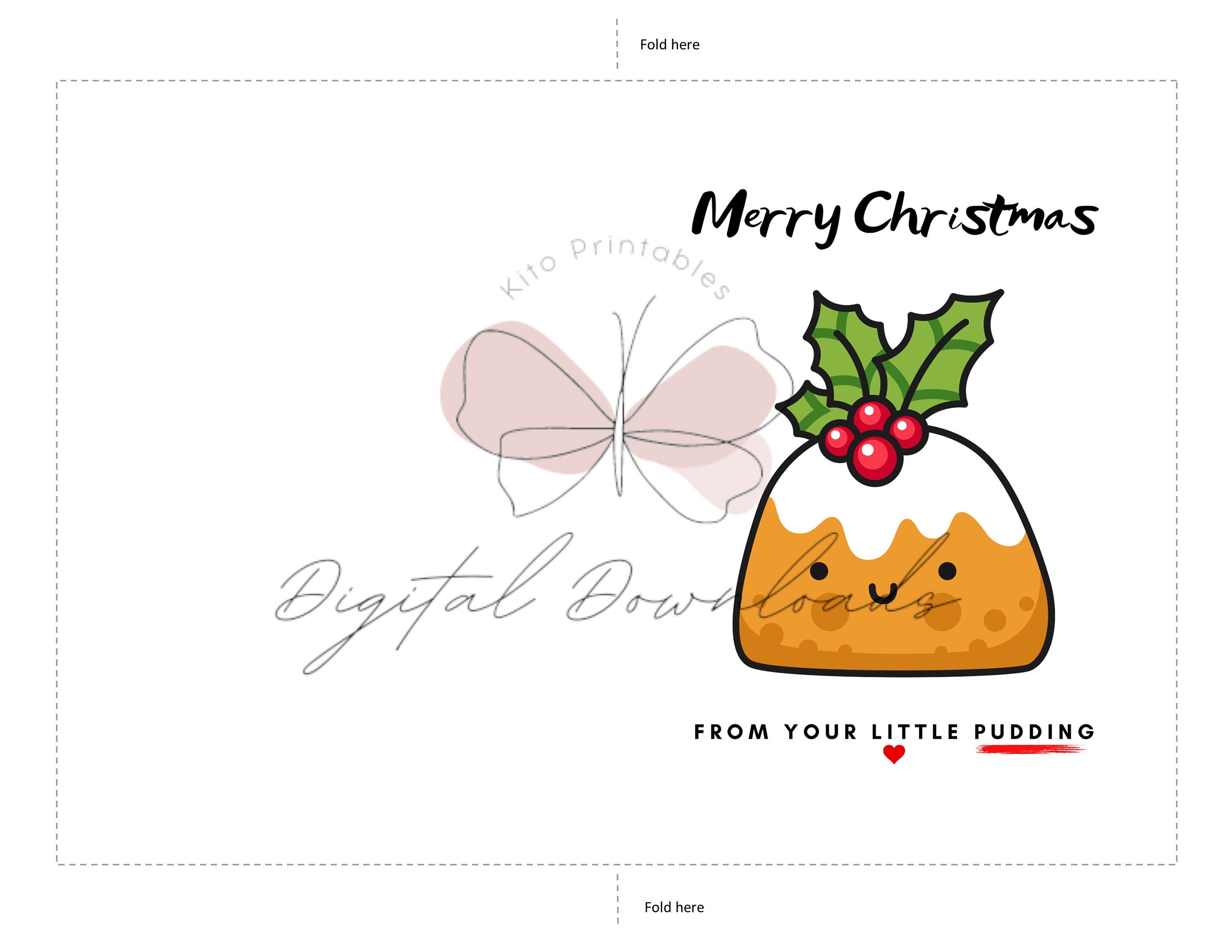 Printable Christmas Card, Pudding Christmas Card, Instant Download ...