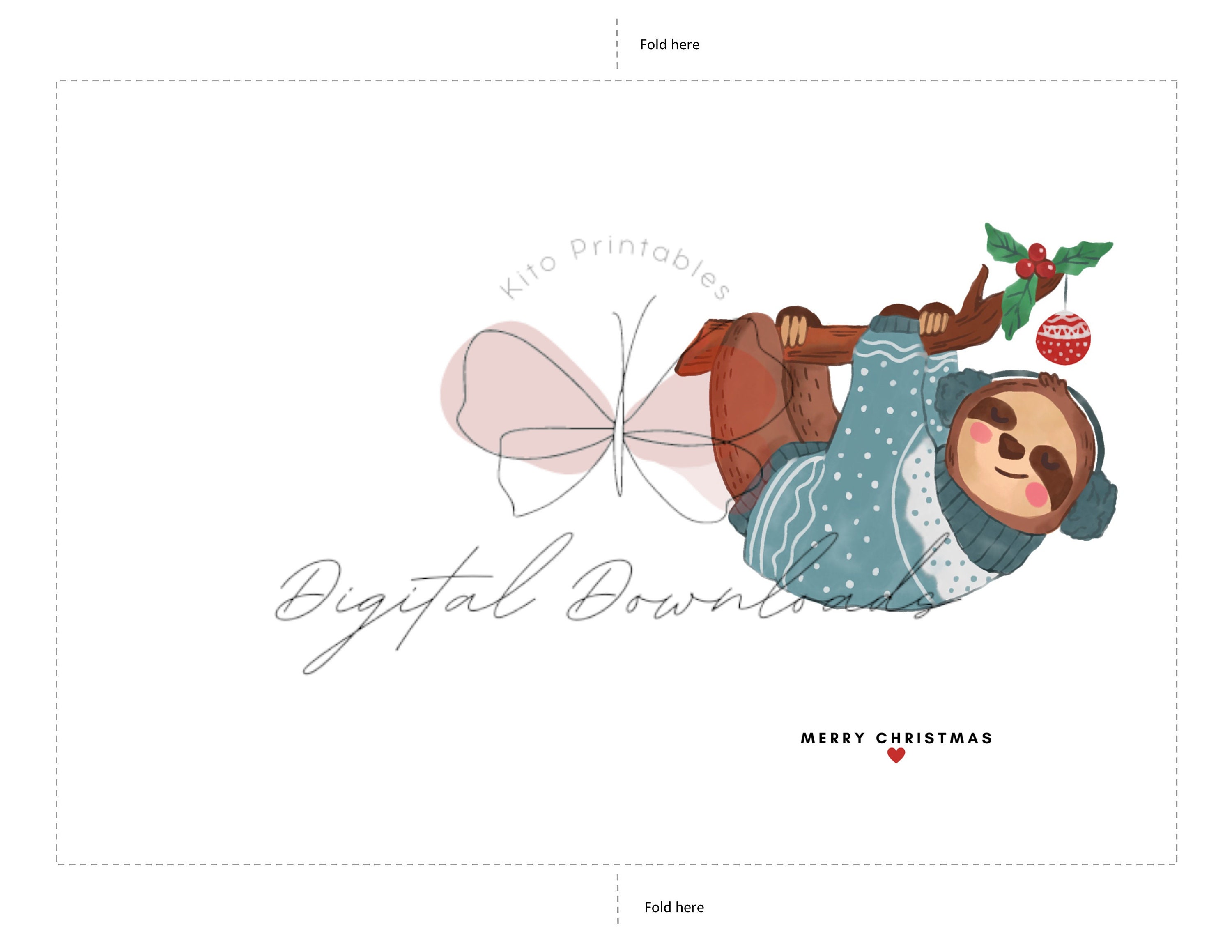 Printable Christmas Card, Sloth Christmas Card, Instant Download ...