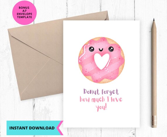 Printable Love Card I Love You Card Donut Forget I Love You - Etsy