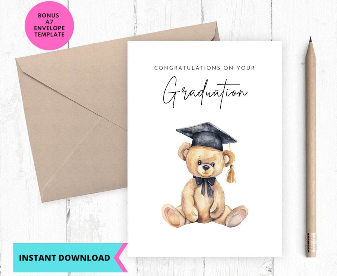 Printable Graduation Card, Grad Card, Teddy Bear Graduation Card ...