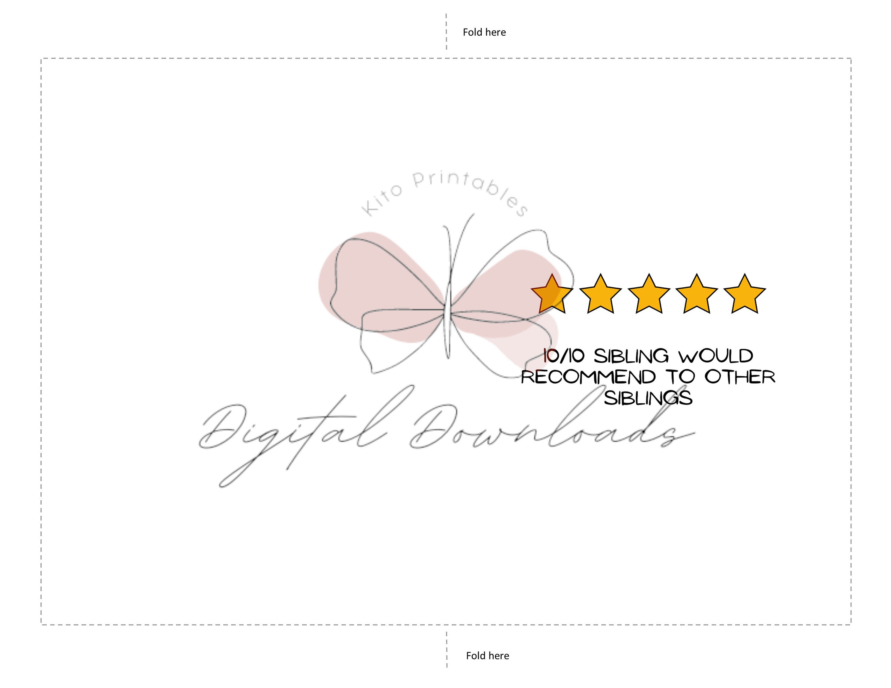 Printable Sibling Card, 5 Star Sibling, Brother Sister Card Instant ...