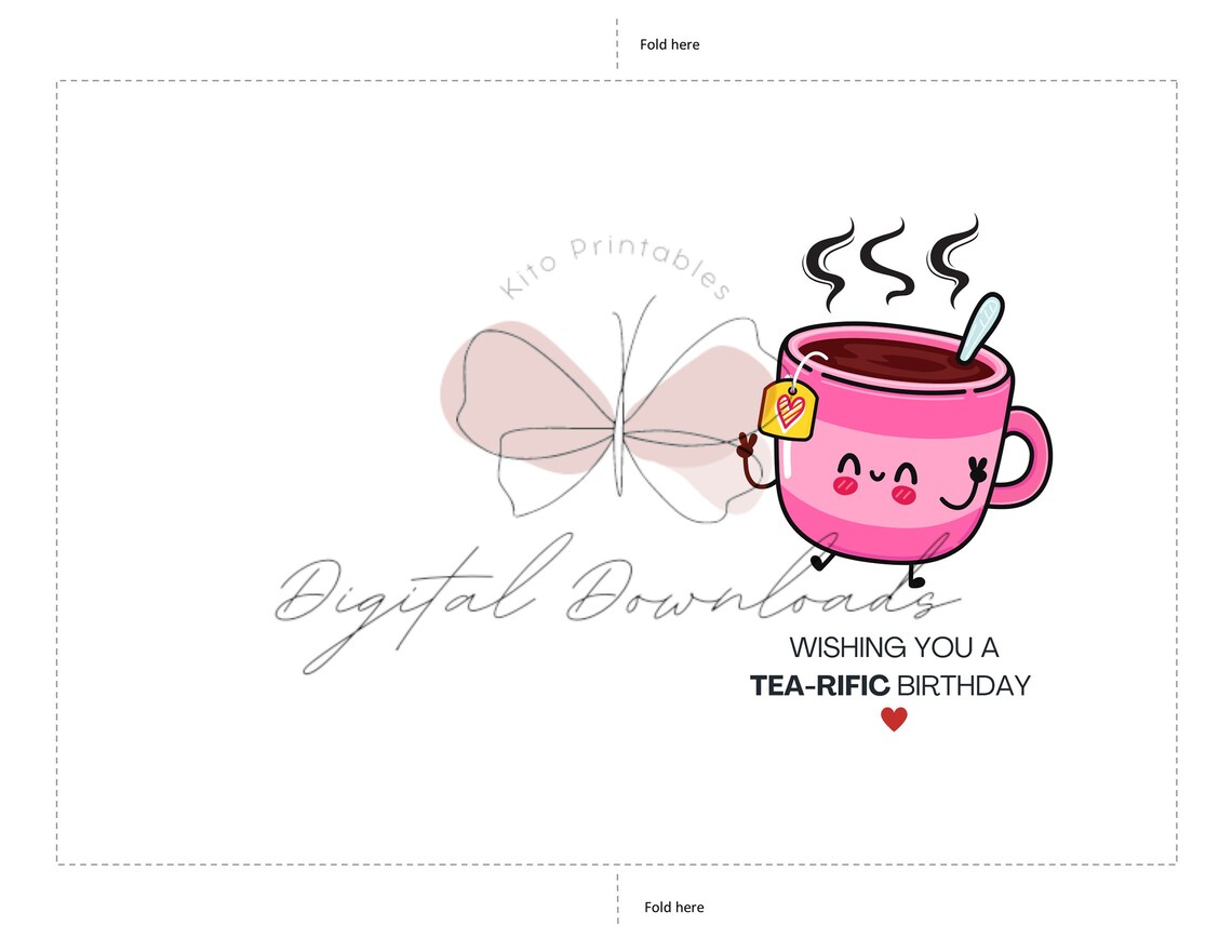 Printable Birthday Card, Tea Birthday Card, Have a Tea-rific Birthday ...