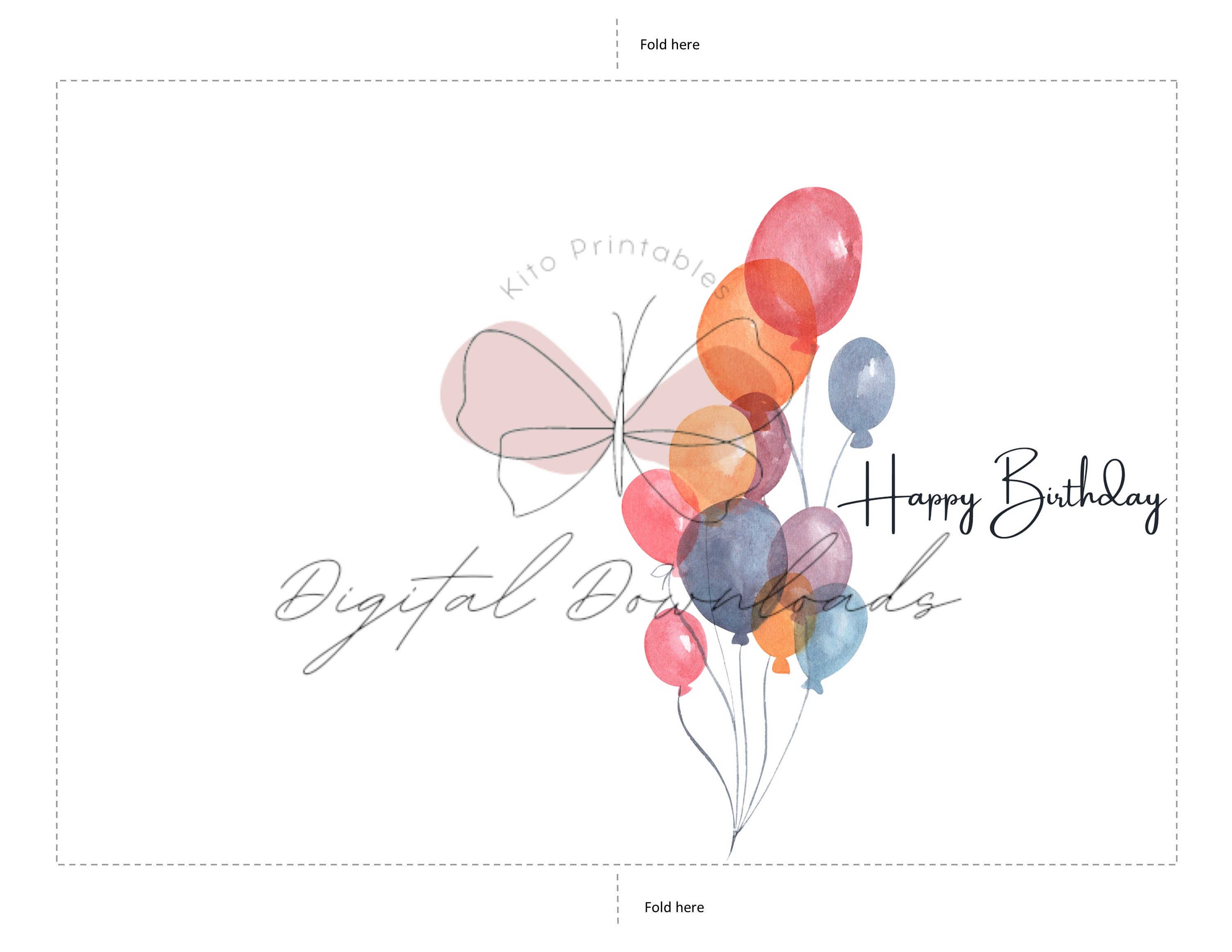 Printable Birthday Card, Balloons Happy Birthday Card, Greeting Card ...