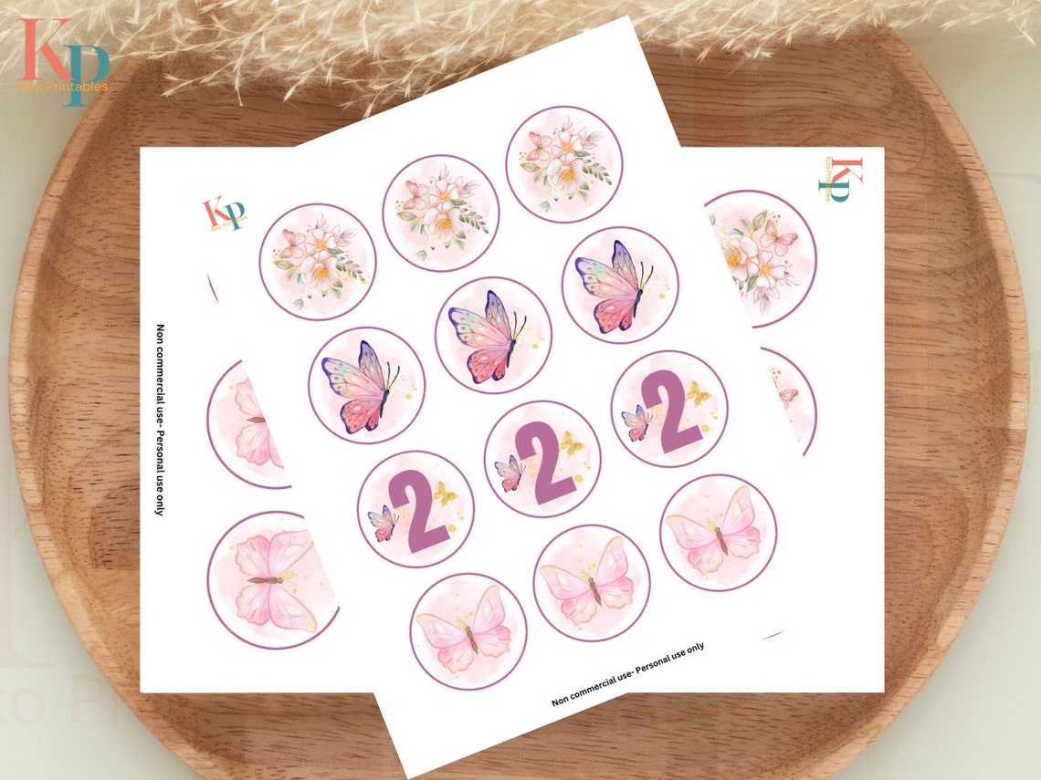 Printable Butterfly Cupcake Topper Floral Second 2nd Birthday - Etsy