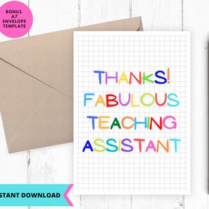 Printable Teacher Assistant Card, Thank You Teacher Card, Fabulous ...