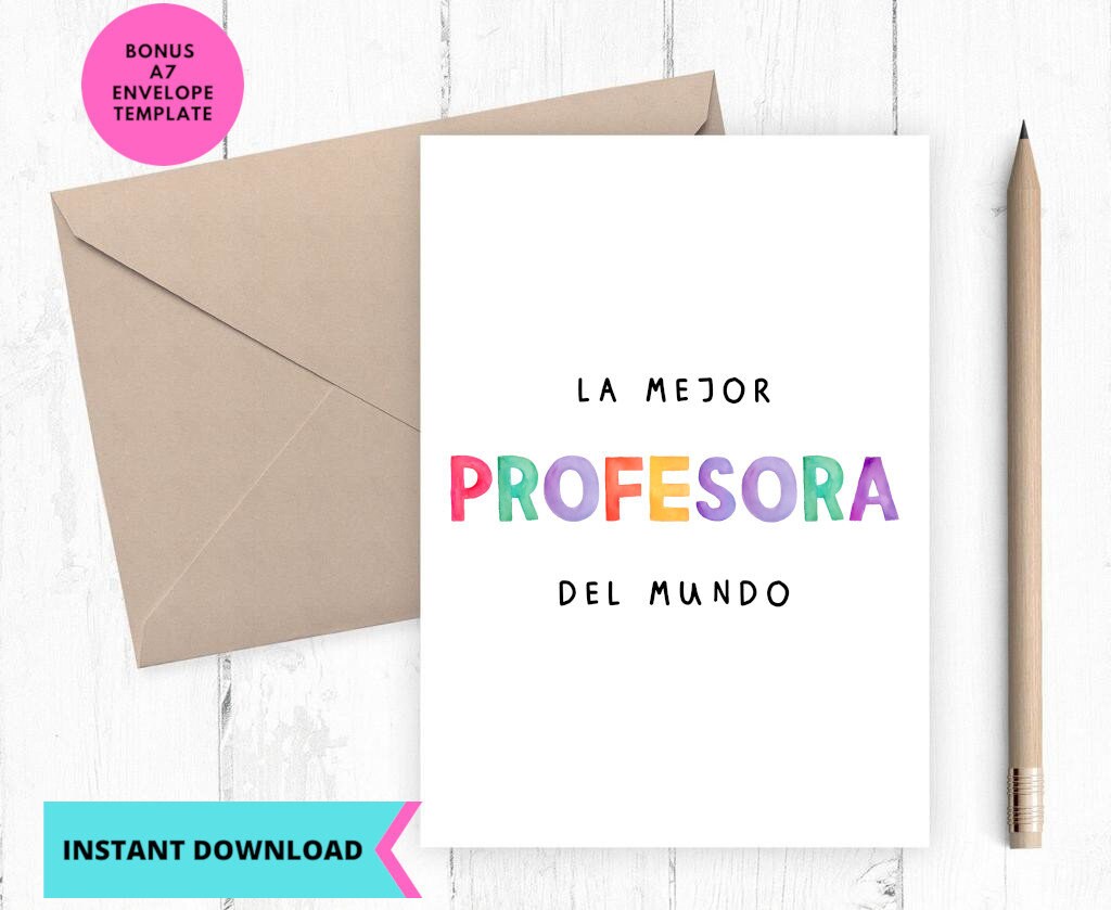 Printable Teacher Card, Thank You Teacher Card, Spanish Teacher Card ...