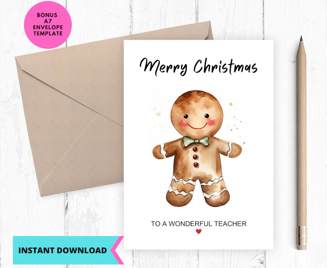 Printable Christmas Card, Merry Christmas, Gingerbread Man, Wonderful ...