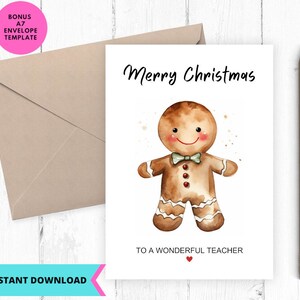 Printable Christmas Card, Merry Christmas, Gingerbread Man, Wonderful ...