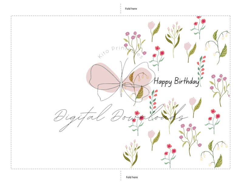 Printable Birthday Card Floral Happy Birthday Card Flowers - Etsy