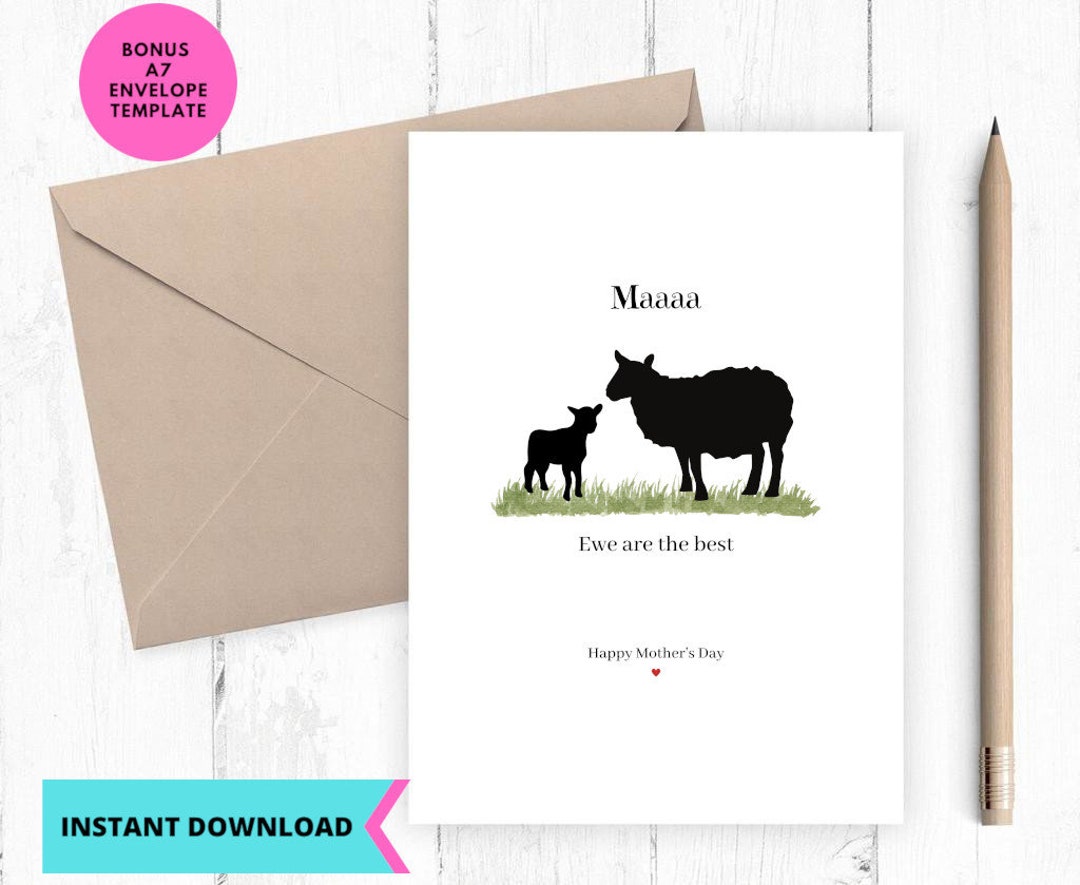 Printable Card, Cute Mothers Day Card, Happy Mothers Day, Sheep Maa ...