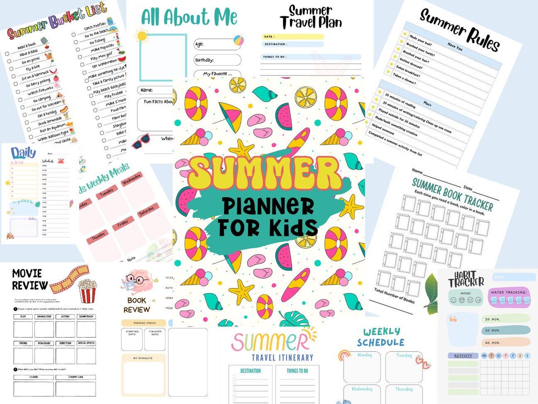 Kids Summer Planner Bundle: Bucket List, Movie Tracker (digital ...
