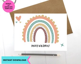 Rainbow Happy Birthday Card | Digital Download Card | Digital Birthday ...