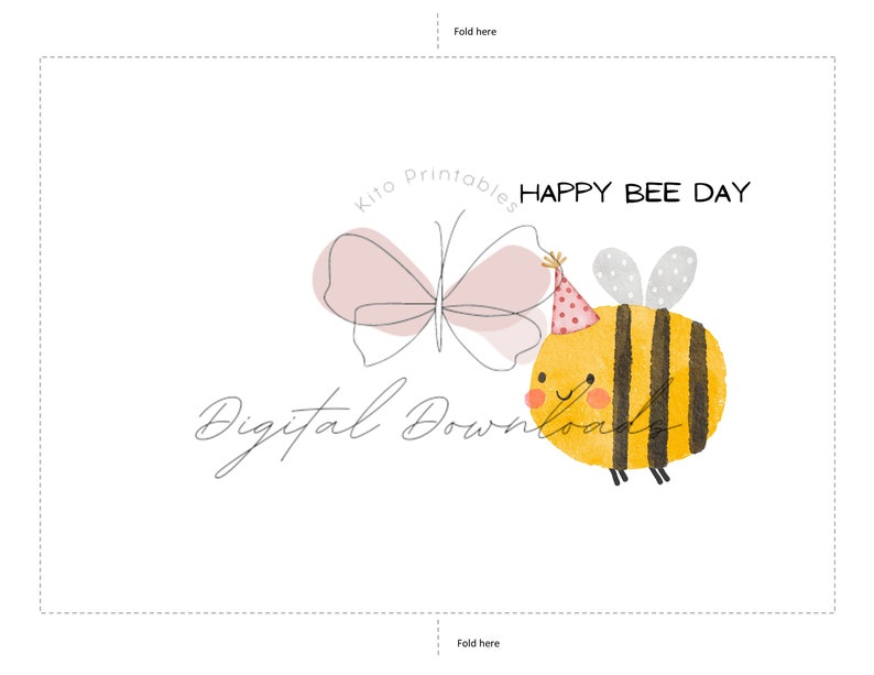 Printable Birthday Card, Bee Birthday Card,pdf Birthday Card , Greeting ...