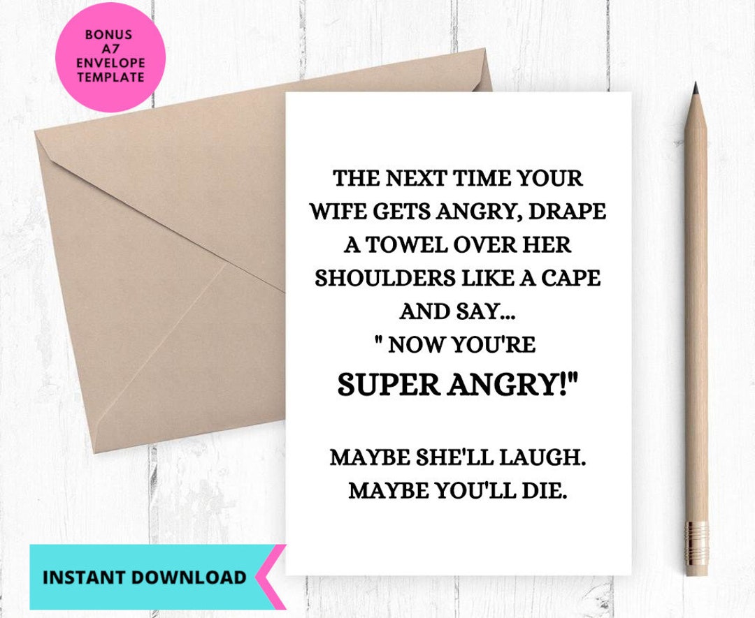 Funny Wife Card: Super Angry Wife Printable (PDF) - Etsy