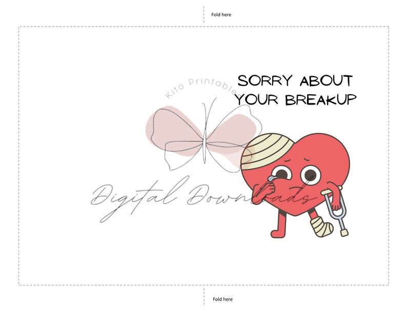 Breakup Sympathy Card: Heart Illustration (PDF) - Etsy