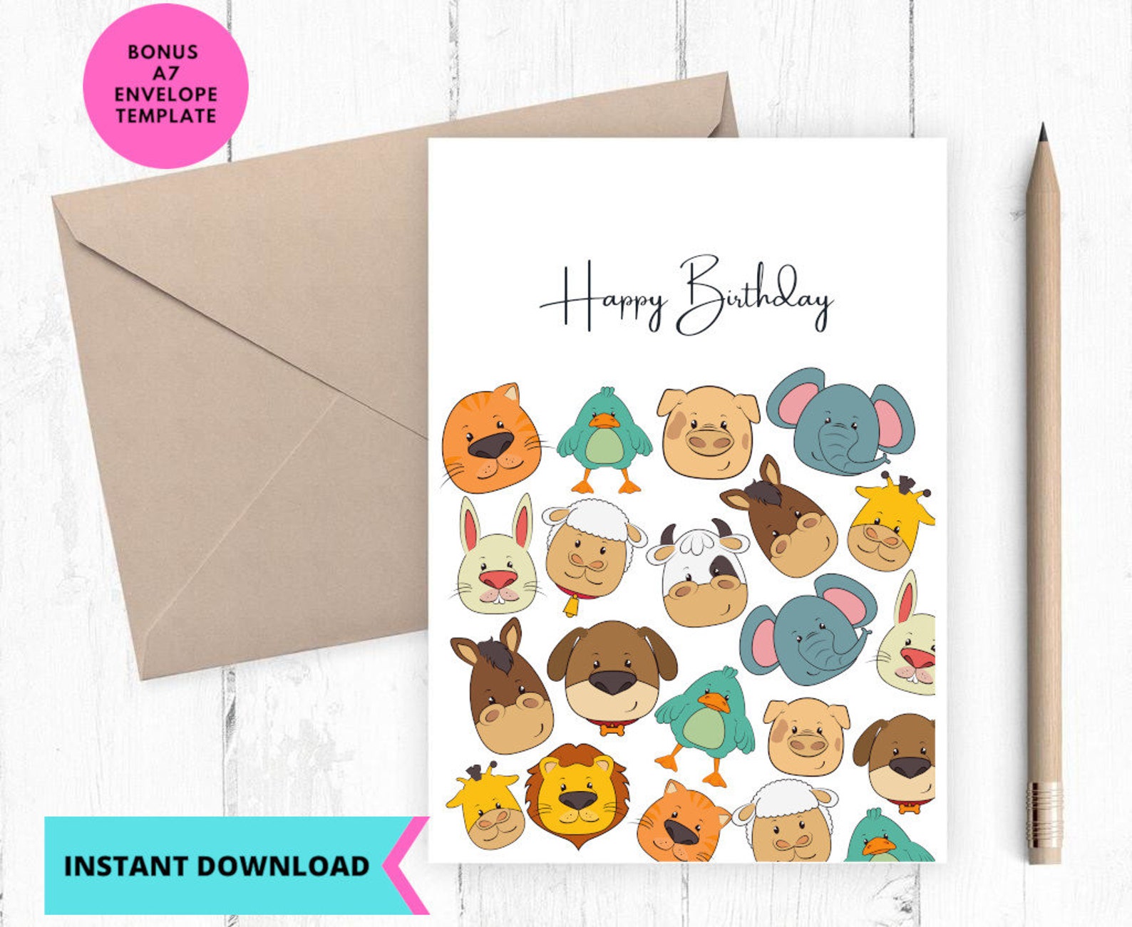 Printable Kids Birthday Card, Animals Happy Birthday Card, Greeting ...
