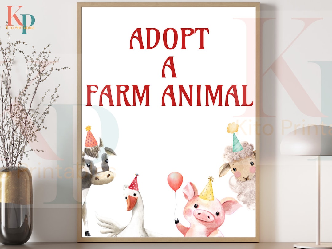 Adopt a Farm Animal Sign Farm Party Barn Animals Birthday Sign Instant ...