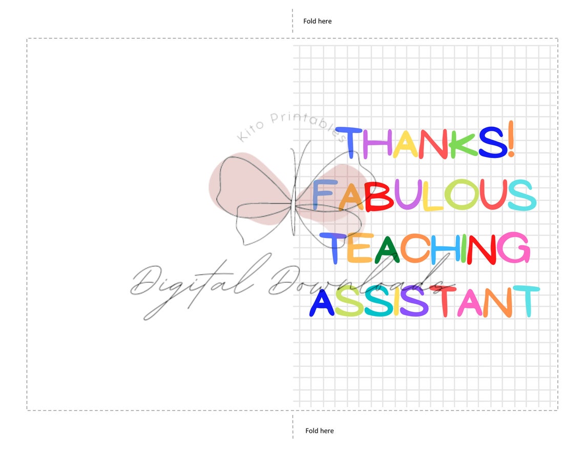 Printable Teacher Assistant Card, Thank You Teacher Card, Fabulous ...