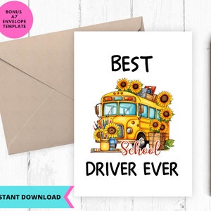 Printable School Bus Driver Appreciation Greeting Card, End of the Year ...
