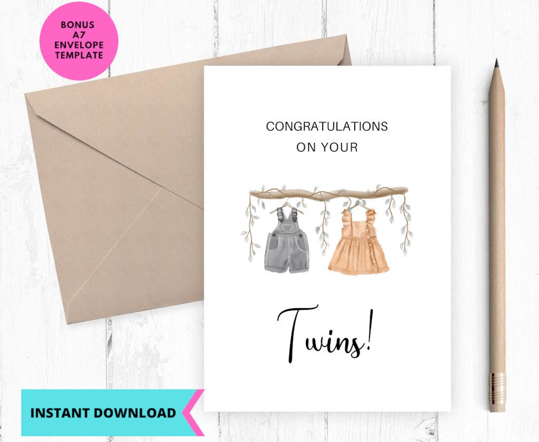Printable Newborn Card, Baby Card, Its Twins, Baby Shower Card ...