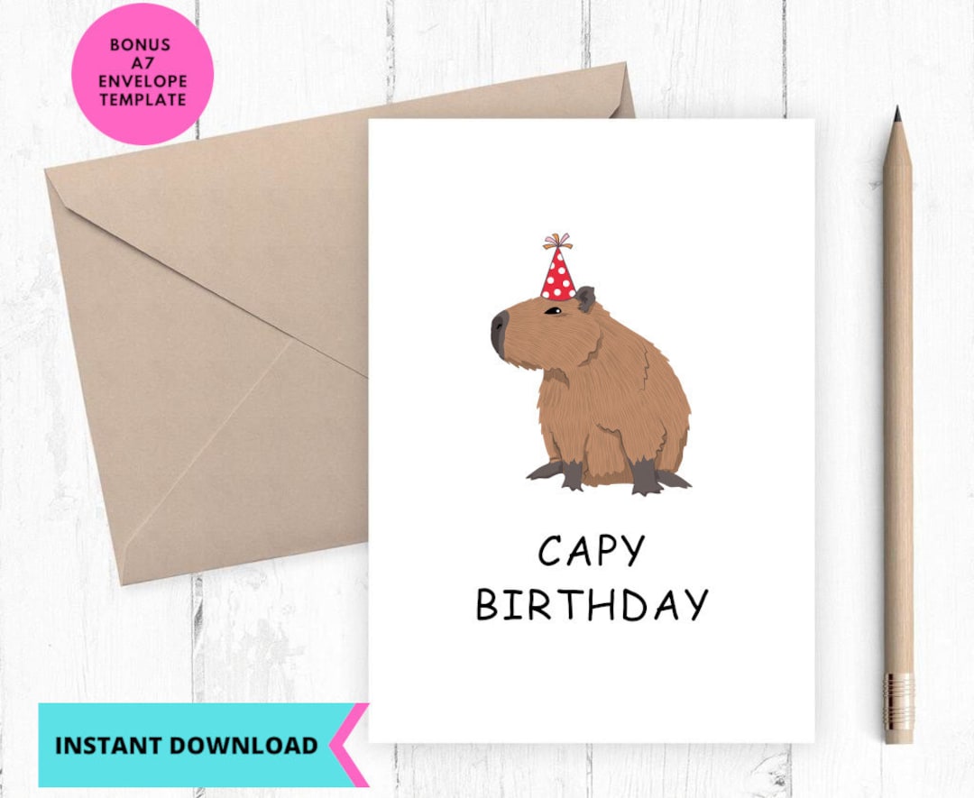 Printable Birthday Card, Capy Birthday Card, Greeting Card, Printable, Digital, Download ...
