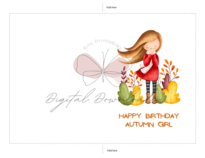 Printable Birthday Card Autumn Birthday Card Autumn Girl - Etsy