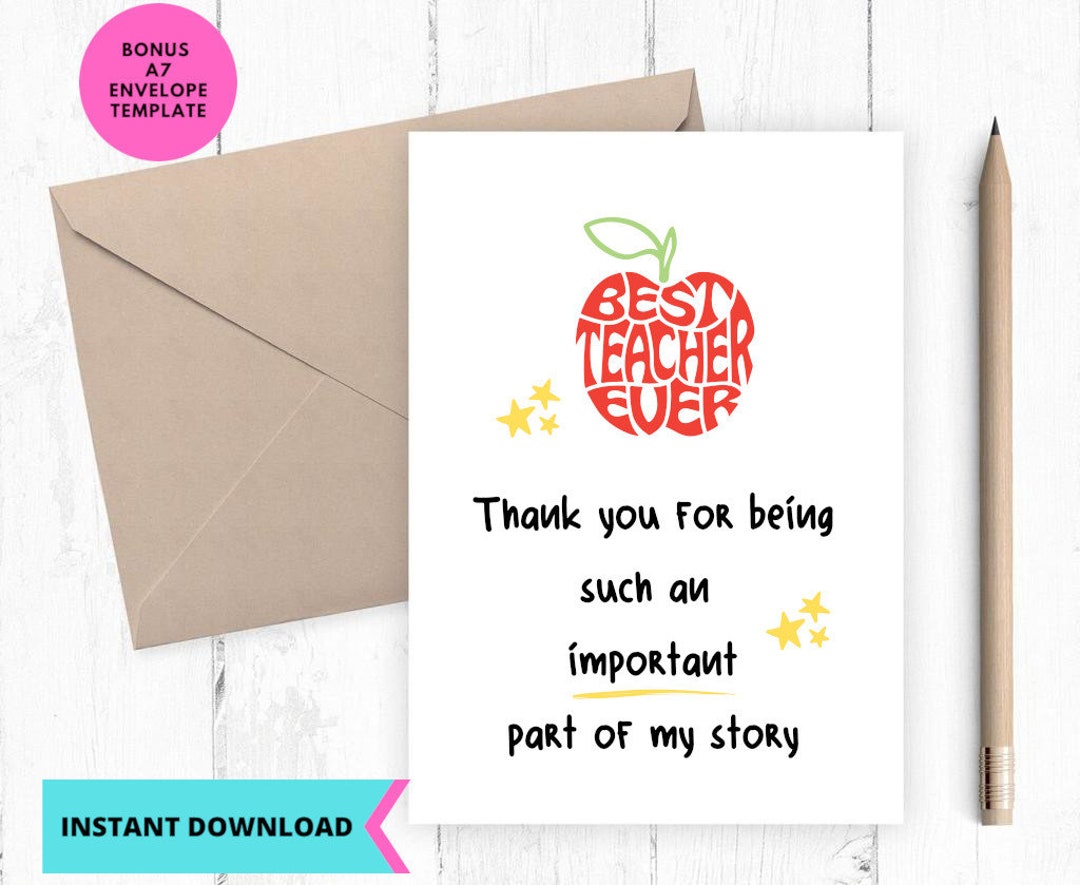 Printable Teacher Card, Thank You Teacher Card, Thank You for Being ...