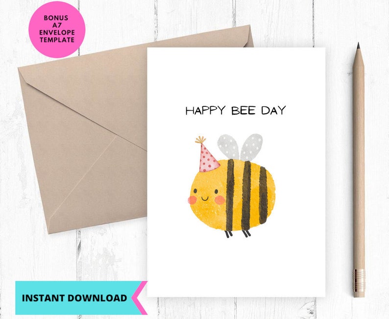 Printable Birthday Card, Bee Birthday Card,pdf Birthday Card , Greeting ...