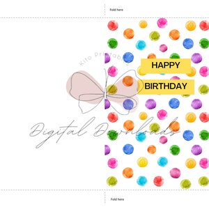 Printable Birthday Card, Polka Dots Happy Birthday Card, Greeting Card ...
