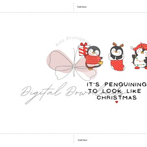 Printable Christmas Card, Penguin Christmas Card, Instant Download ...