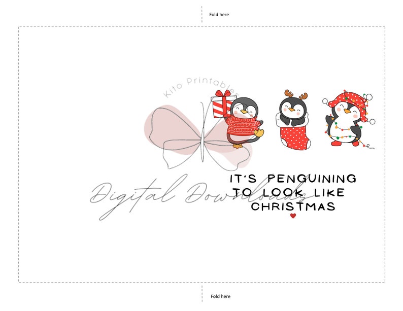 Printable Christmas Card, Penguin Christmas Card, Instant Download ...