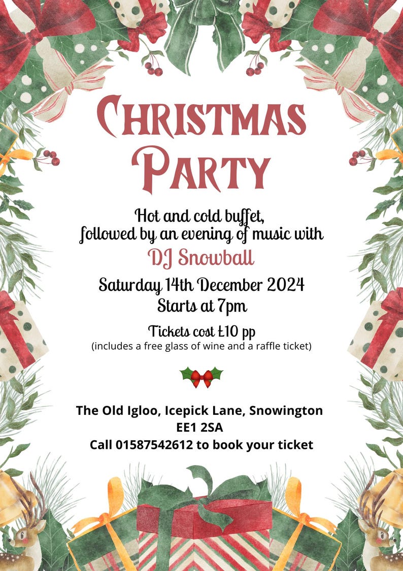 Xmas Party Poster A4, Poster Template, Xmas Template, Editable Template ...